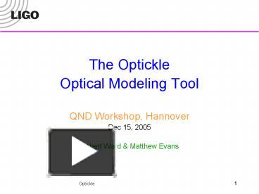 The Optickle presentation | free to download
