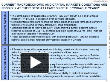 CURRENT MACROECONOMIC AND CAPITAL MARKETS CONDITIONS ARE POSSIBLY AT ...