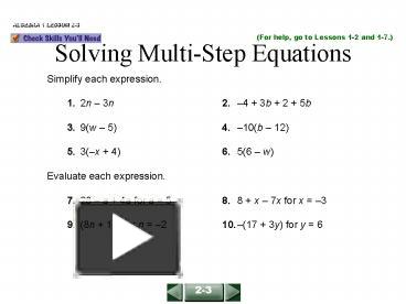 Solving MultiStep Equations presentation | free to view