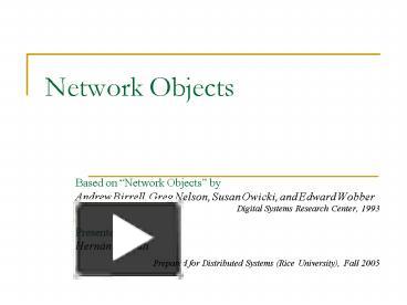 Network Objects presentation | free to view