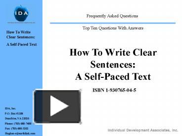 PPT – How To Write Clear Sentences: A SelfPaced Text ISBN 1930765045 ...