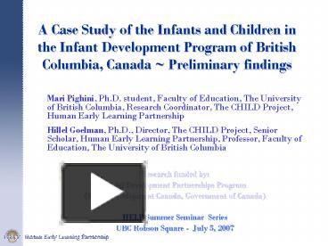 A Case Study of the Infants and Children in the Infant Development ...