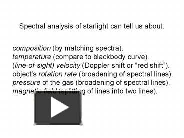 Spectral analysis of starlight can tell us about: presentation | free ...