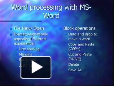 PPT – Word processing with MSWord PowerPoint presentation | free to ...