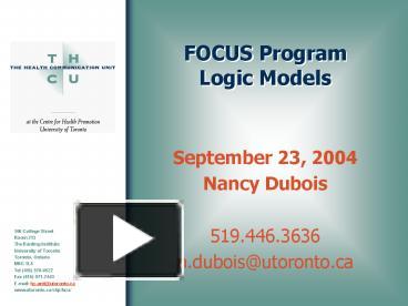 FOCUS Program Logic Models presentation | free to view
