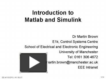 Introduction to Matlab and Simulink presentation | free to view