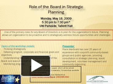 Role of the Board in Strategic Planning presentation | free to view