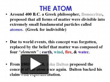 PPT – THE ATOM PowerPoint presentation | free to download - id: 2030c4 ...