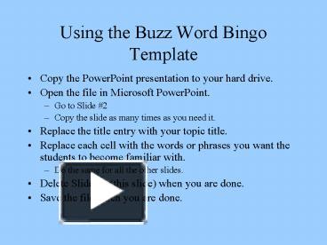 PPT – Using the Buzz Word Bingo Template PowerPoint presentation | free ...