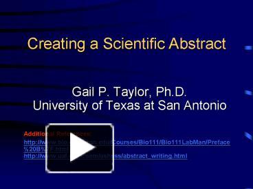 Creating a Scientific Abstract presentation | free to view