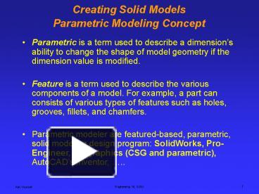 Creating Solid Models Parametric Modeling Concept presentation | free ...