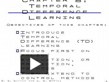 Chapter 6: Temporal Difference Learning presentation | free to view