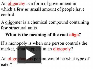 An oligarchy is a form of government in which a few or small amount of ...