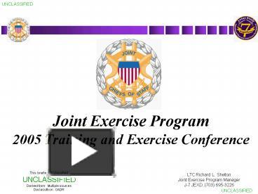 Joint Exercise Program 2005 Training and Exercise Conference ...