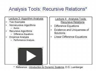 PPT – Analysis Tools: Recursive Relations PowerPoint presentation ...