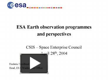 ESA Earth observation programmes presentation | free to view