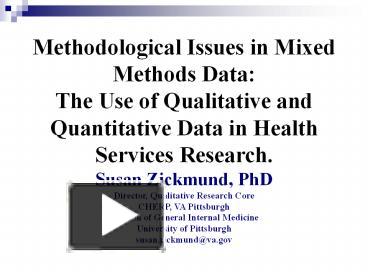 Methodological Issues in Mixed Methods Data presentation | free to view