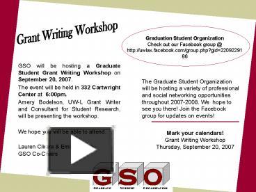 PPT – Grant Writing Workshop PowerPoint presentation | free to download ...