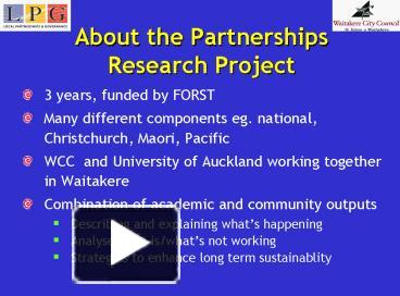 About the Partnerships Research Project presentation | free to view