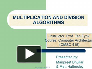 MULTIPLICATION AND DIVISION ALGORITHMS presentation | free to view