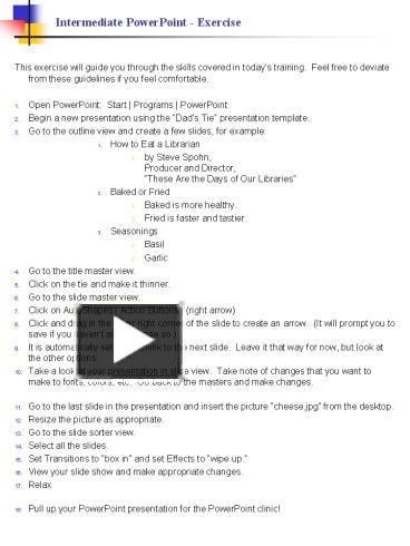 PPT – Intermediate PowerPoint Exercise PowerPoint presentation | free ...