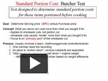 PPT – Standard Portion Cost: Butcher Test PowerPoint presentation ...