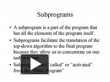 Subprograms presentation | free to download