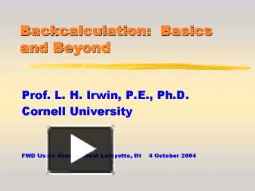 Backcalculation: Basics and Beyond presentation | free to view