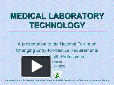 MEDICAL LABORATORY TECHNOLOGY presentation | free to view