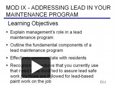 PPT – MOD IX - ADDRESSING LEAD IN YOUR MAINTENANCE PROGRAM PowerPoint ...