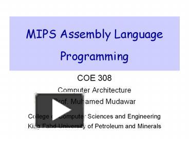PPT – MIPS%20Assembly%20Language%20Programming PowerPoint presentation ...
