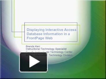 Displaying Interactive Access Database Information in a FrontPage Web ...