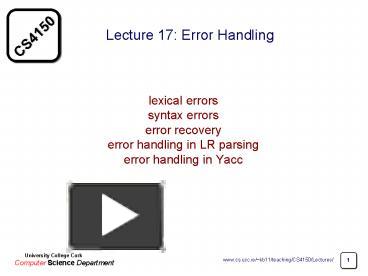 Lecture 17: Error Handling presentation | free to view