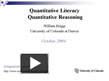 PPT – Quantitative Literacy Quantitative Reasoning PowerPoint ...