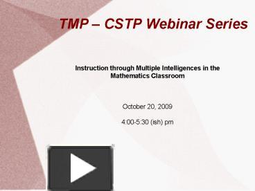 PPT – TMP CSTP Webinar Series PowerPoint presentation | free to view ...