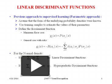 PPT – Previous approach to supervised learning (Parametric approach ...