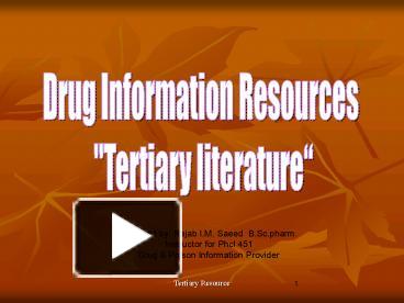 Drug Information Resources presentation | free to view