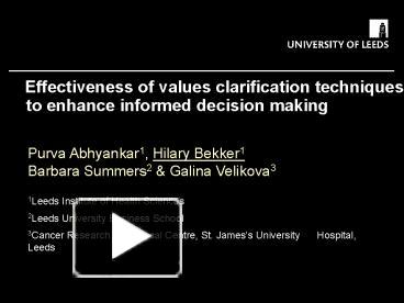Effectiveness of values clarification techniques to enhance informed ...