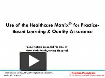 PPT – Use of the Healthcare Matrix for PracticeBased Learning ...