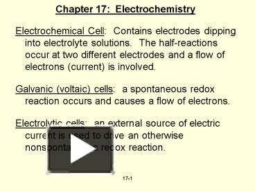 PPT – Chapter 17: Electrochemistry PowerPoint presentation | free to ...