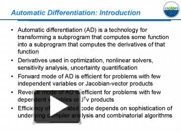 Automatic Differentiation: Introduction presentation | free to view