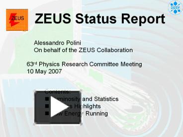 PPT – ZEUS Status Report PowerPoint presentation | free to download ...