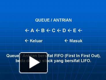 PPT – QUEUE ANTRIAN A B C D E Keluar Masuk Queue Antrian bersifat FIFO ...
