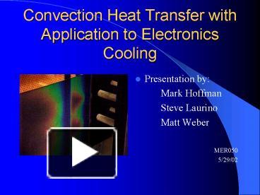 Convection Heat Transfer with Application to Electronics Cooling ...
