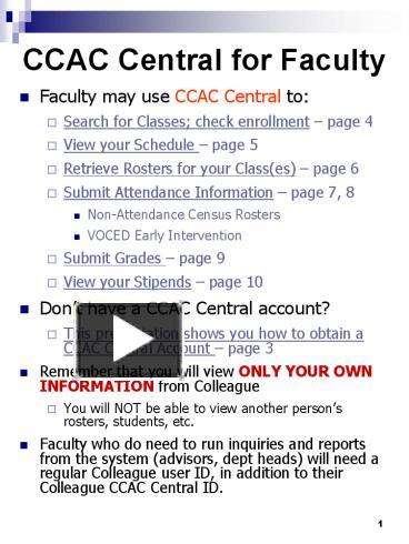 CCAC Central for Faculty presentation | free to view