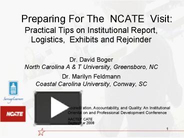 Preparing For The NCATE Visit: presentation | free to view