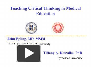 Teaching Critical Thinking in Medical Education presentation | free to view