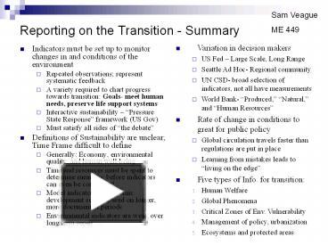 Reporting on the Transition - Summary presentation | free to view