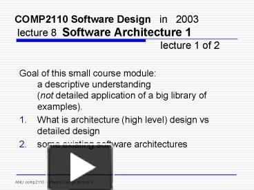 PPT – COMP2110 Software Design in 2003 lecture 8 Software Architecture ...
