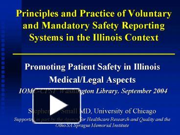 Principles and Practice of Voluntary and Mandatory Safety Reporting ...